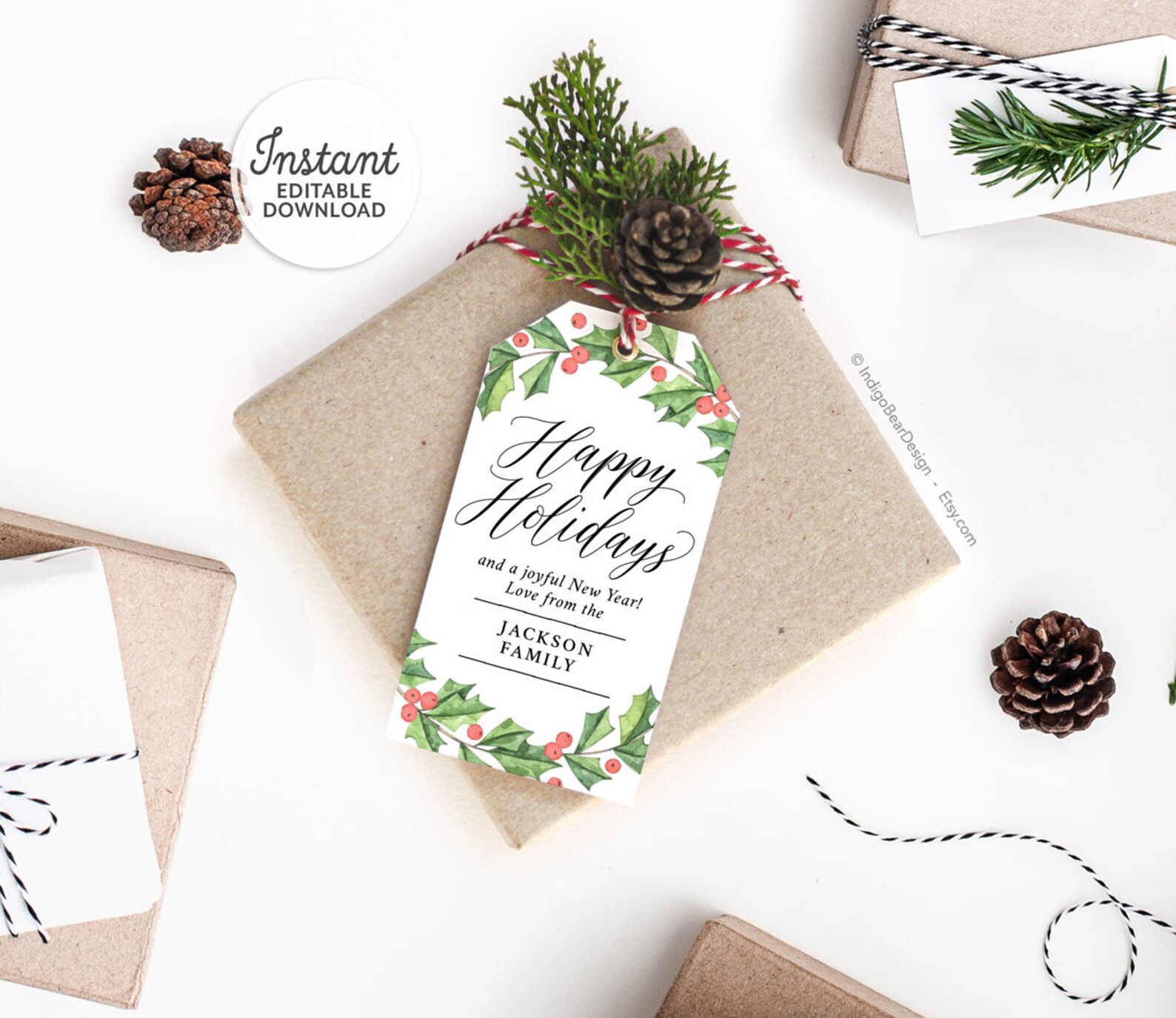 Happy Holidays Christmas Gift Tag Printable, Merry Christmas Tag ...