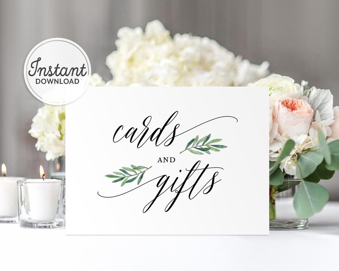 Greenery Cards and Gifts Sign, Printable Wedding Sign, Gift Table ...