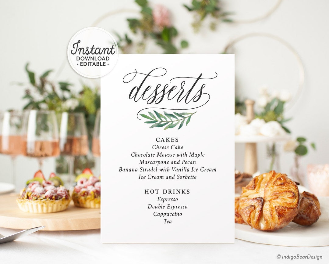 Desserts Table Sign, Dessert Menu Wedding Printable, Dessert Table ...