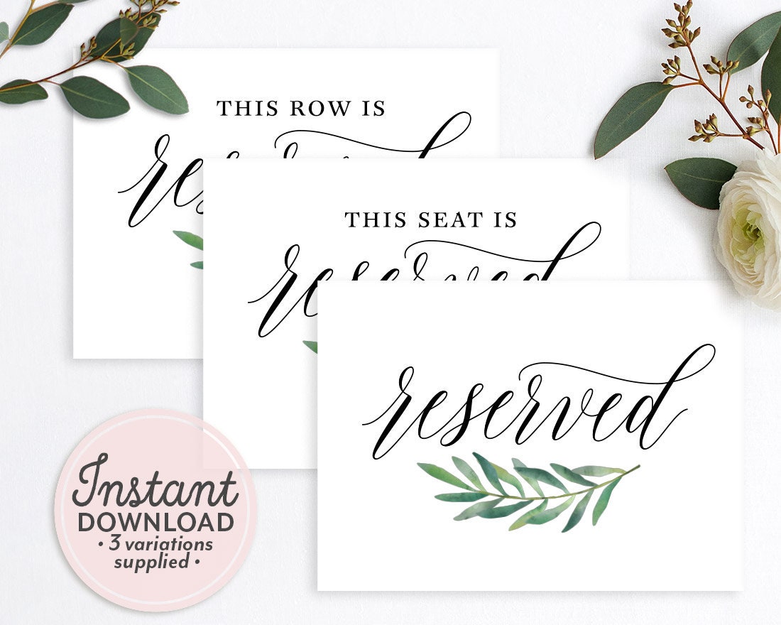 Printable Reserved Seat Sign for Wedding This Row is Reserved - Etsy UK
