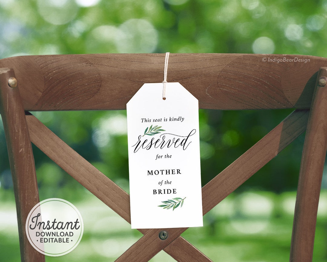 Printable Reserved Seat Tags for Wedding Ceremony, Editable This Seat ...