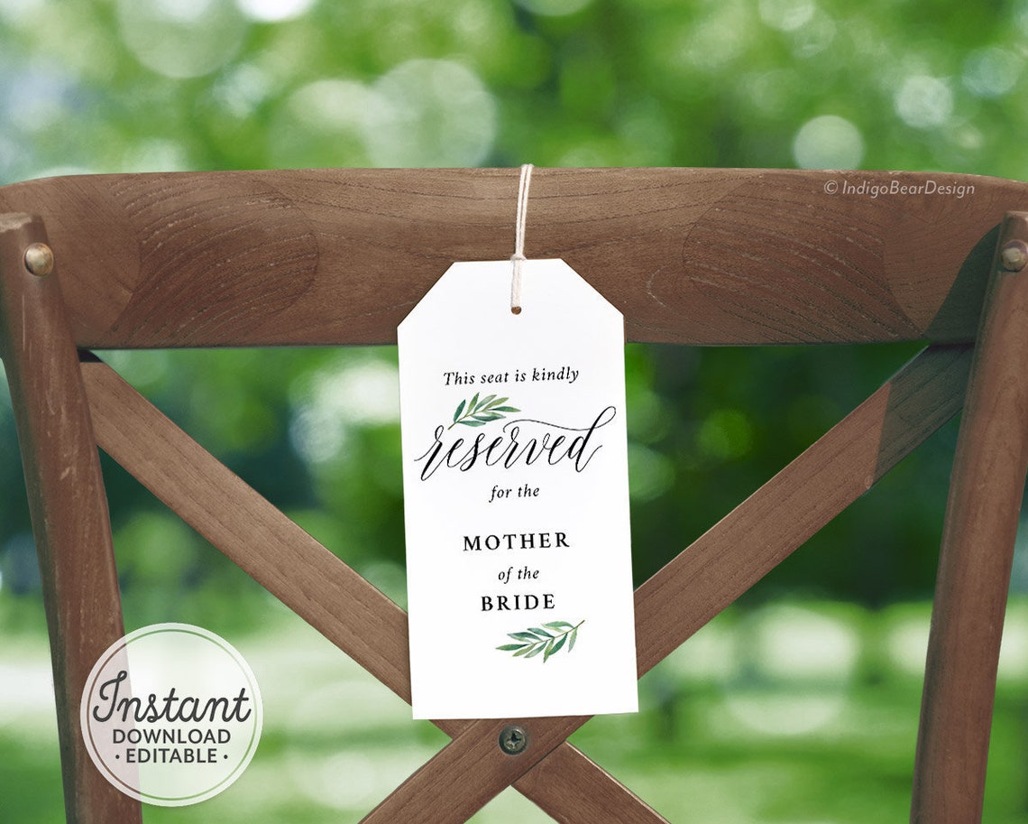 Printable Reserved Seat Tags for Wedding Ceremony Editable - Etsy