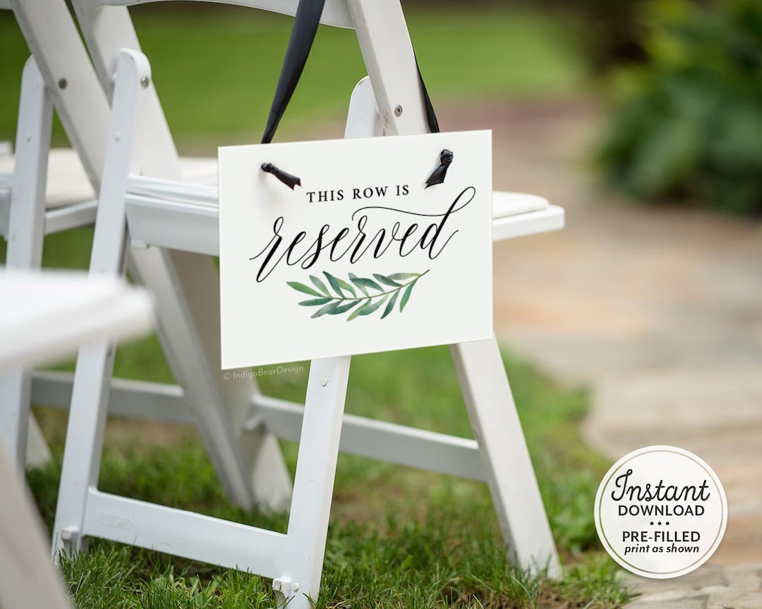 Printable Reserved Seat Sign for Wedding, This Row is Reserved Sign ...