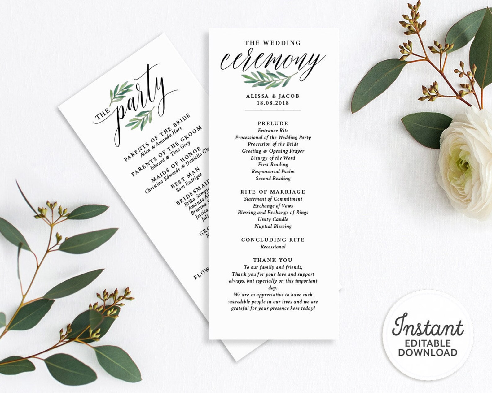 Wedding Ceremony Card Printable Wedding Program Template - Etsy