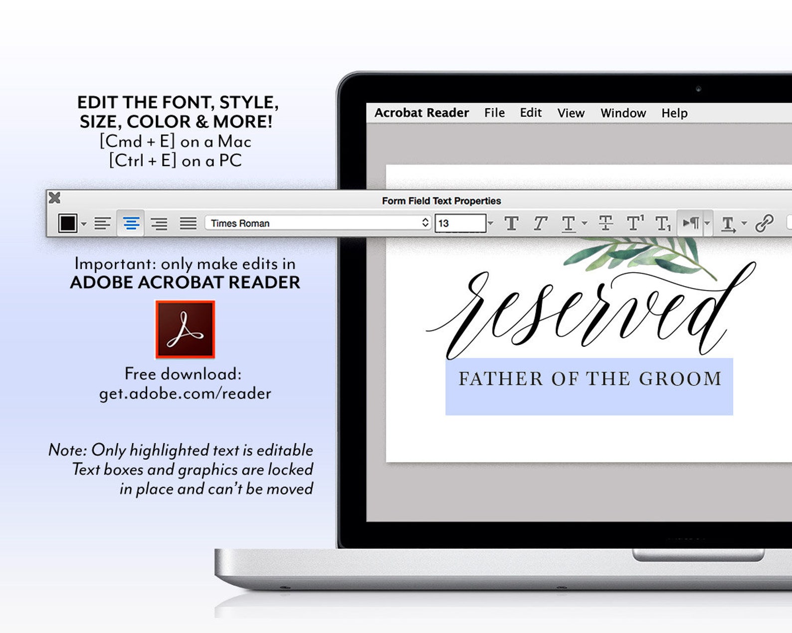 EDITABLE RESERVED Seat Sign for Wedding Printable Reserved | Etsy