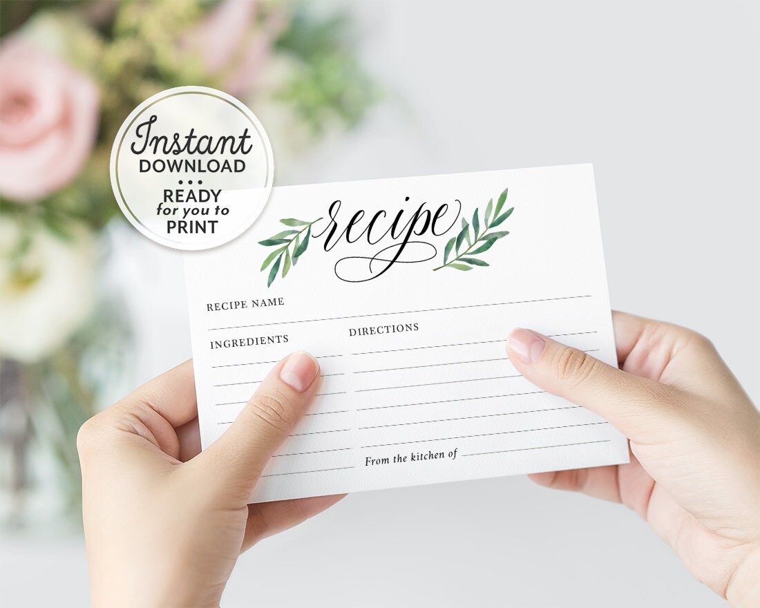 Printable Recipe Card Share your Recipes Bridal Template | Etsy