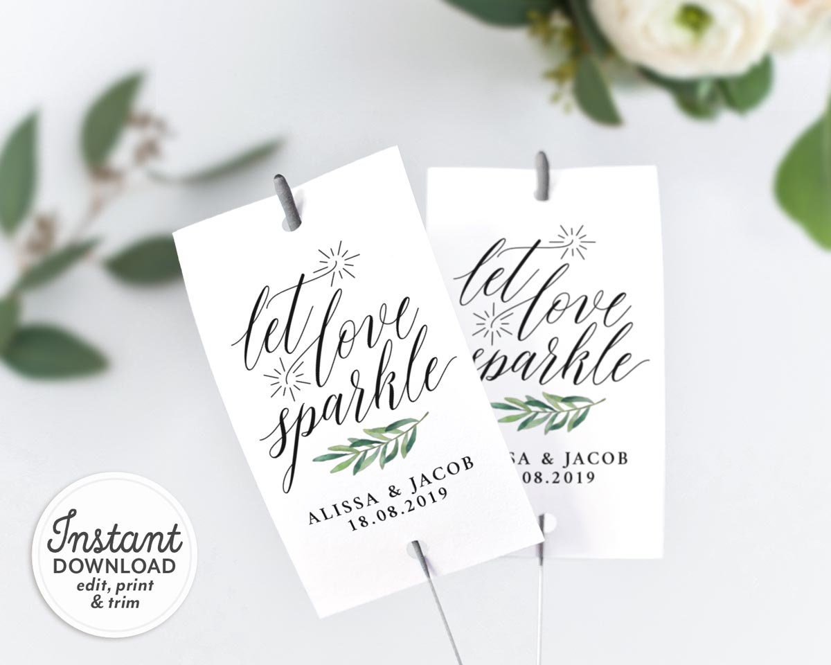 Wedding Sparkler Send off Tags, Wedding Sparkler Tag Template ...