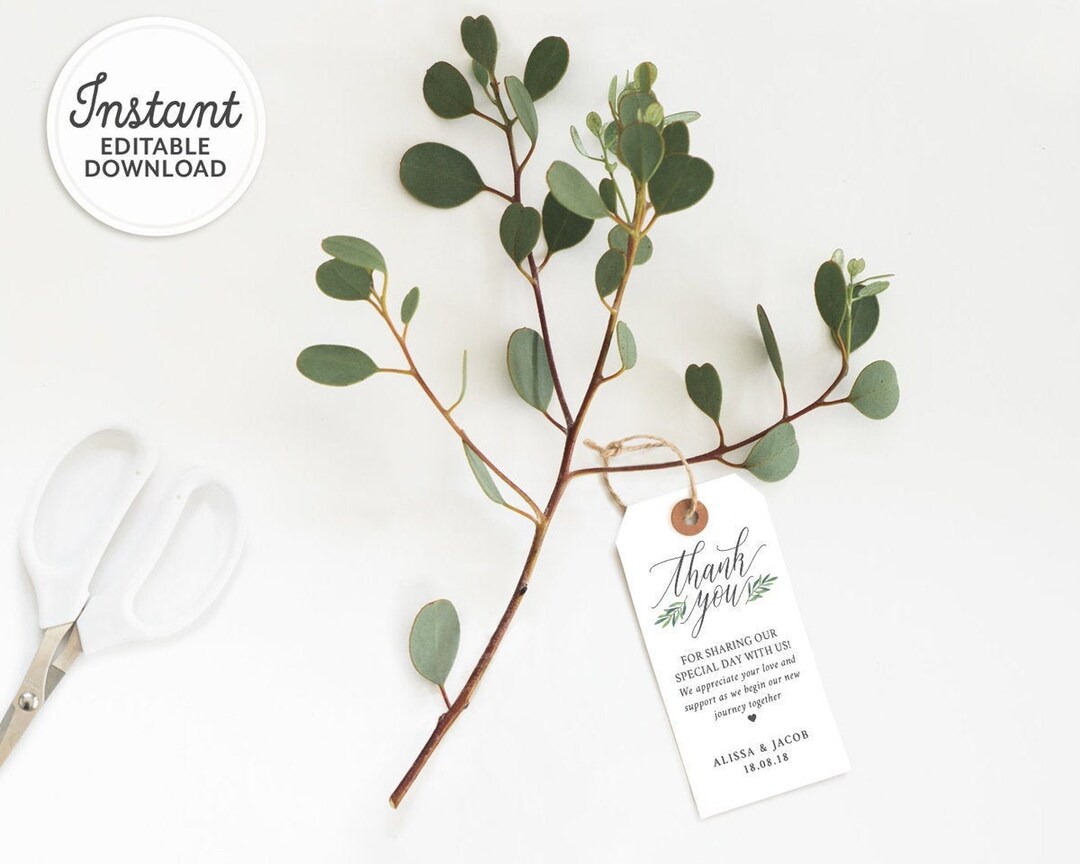 Rustic Wedding Thank You Tags, Printable Wedding Favor Bag Tags ...
