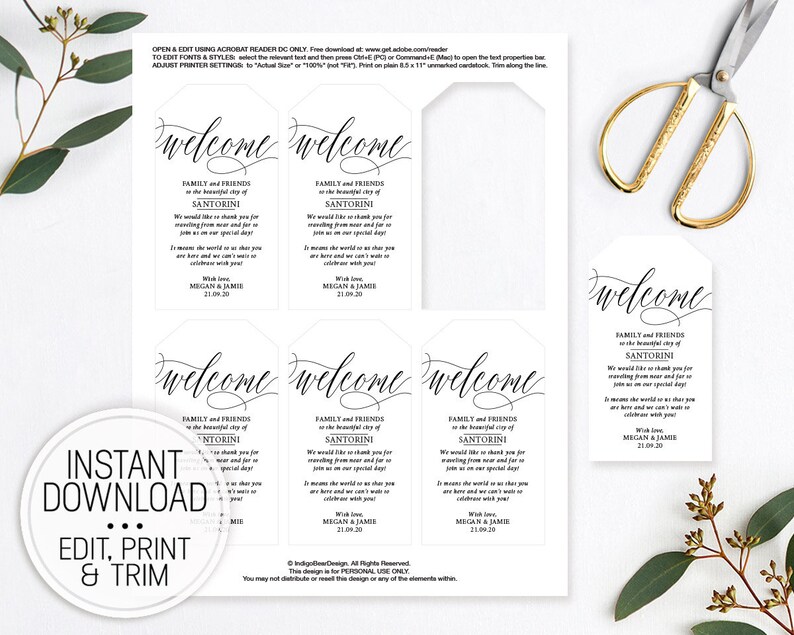 Wedding Welcome Gift Tags Printable, Editable Favor Tags Destination ...