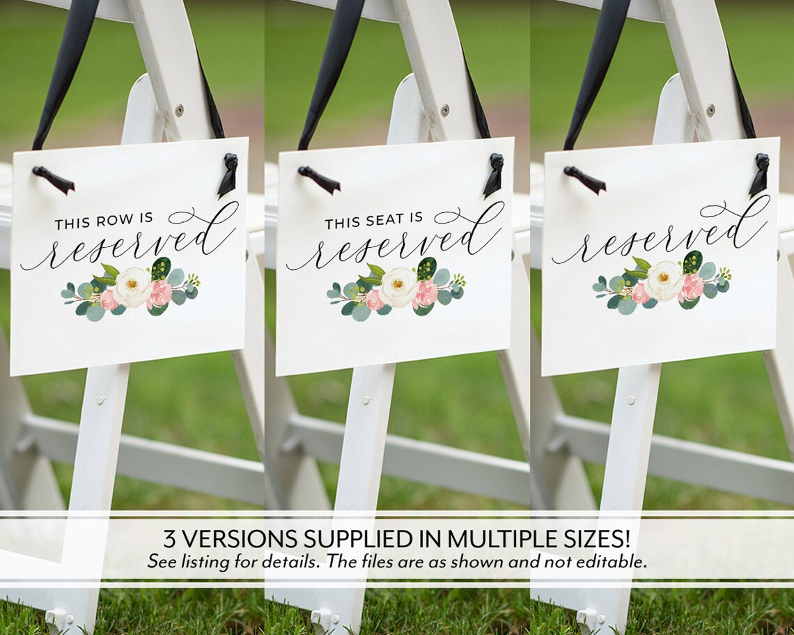 Printable This Row is Reserved Sign Wedding Reserved Seat | Etsy