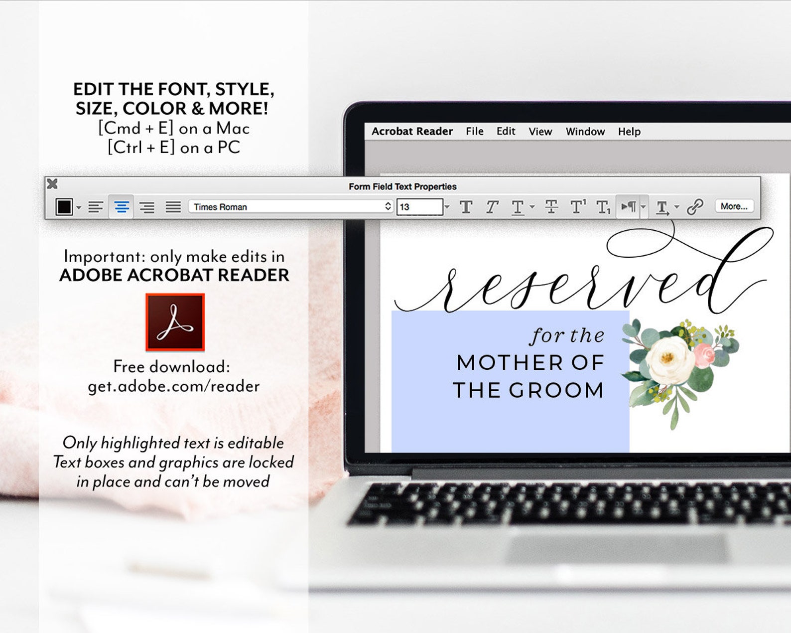 Editable RESERVED Seating Sign for Wedding Printable Reserved - Etsy