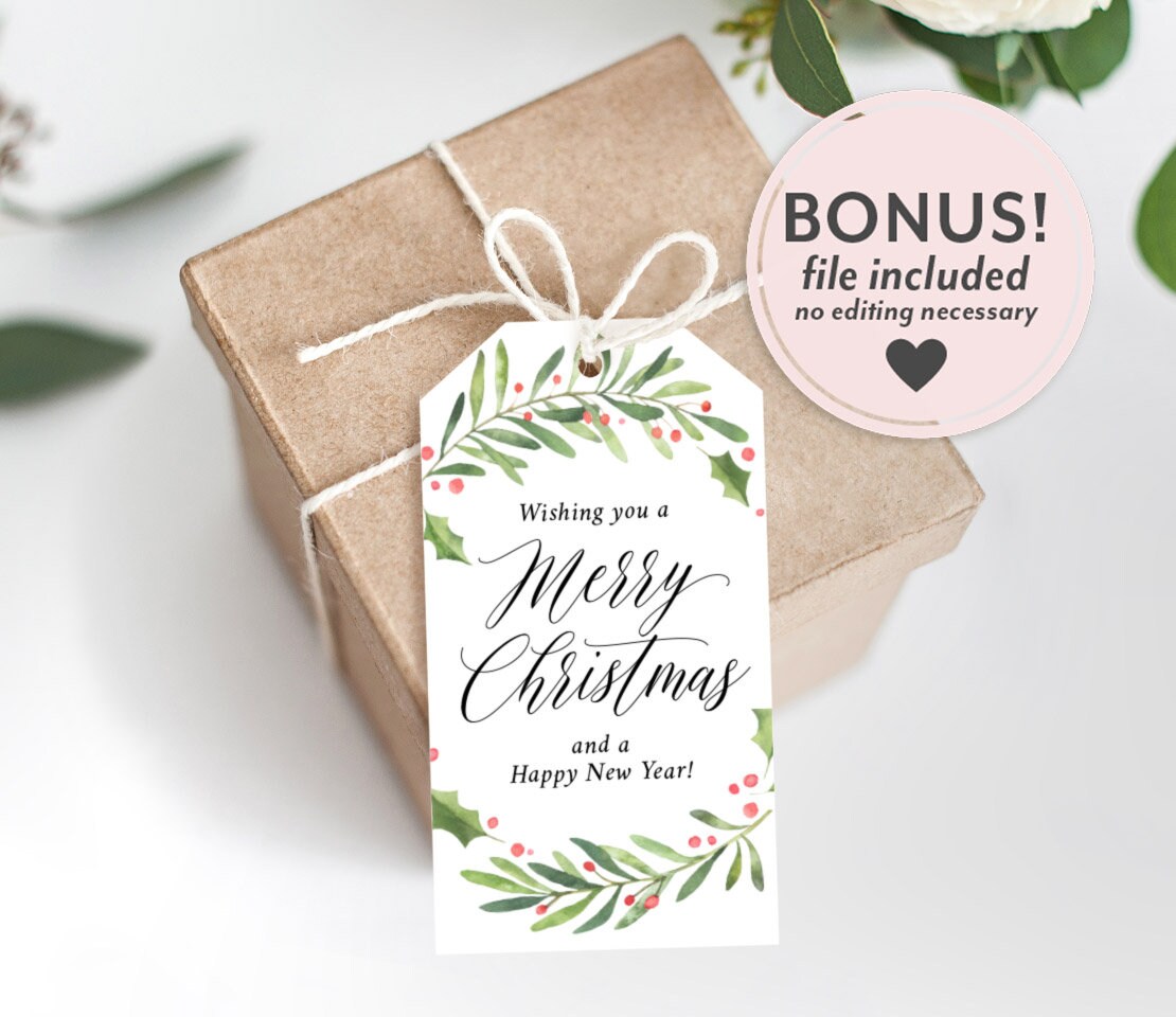Merry Christmas Label Printable, Christmas Gift Tag Template, Favor Tag ...