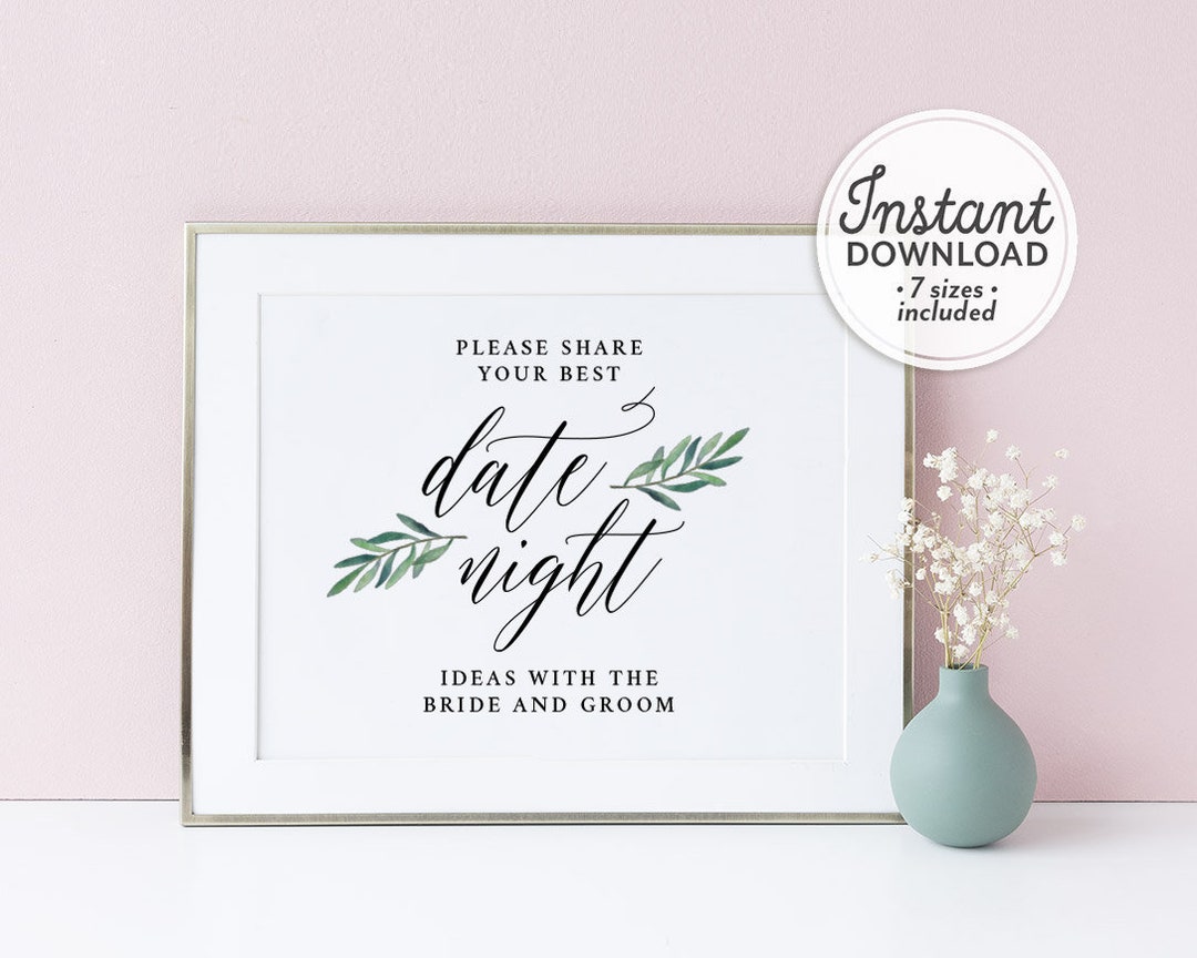 Greenery Date Night Jar Sign Date Night Idea Cards Date Jar Sign ...