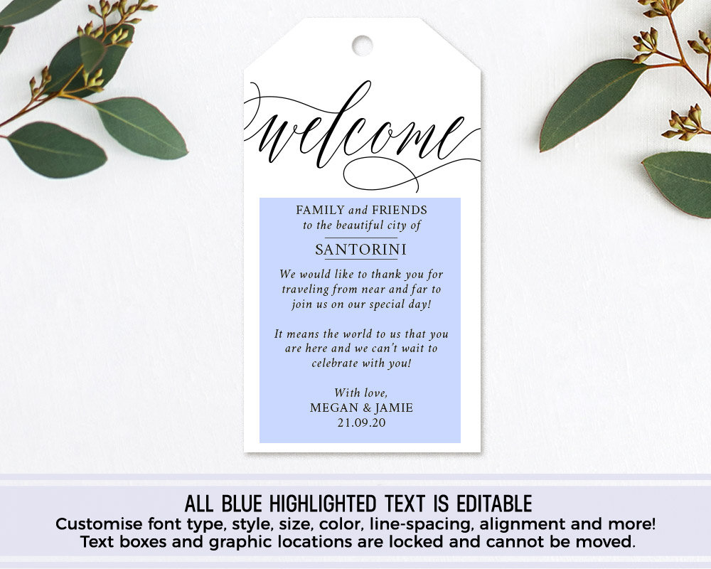 Wedding Welcome Gift Tags Printable, Editable Favor Tags Destination ...