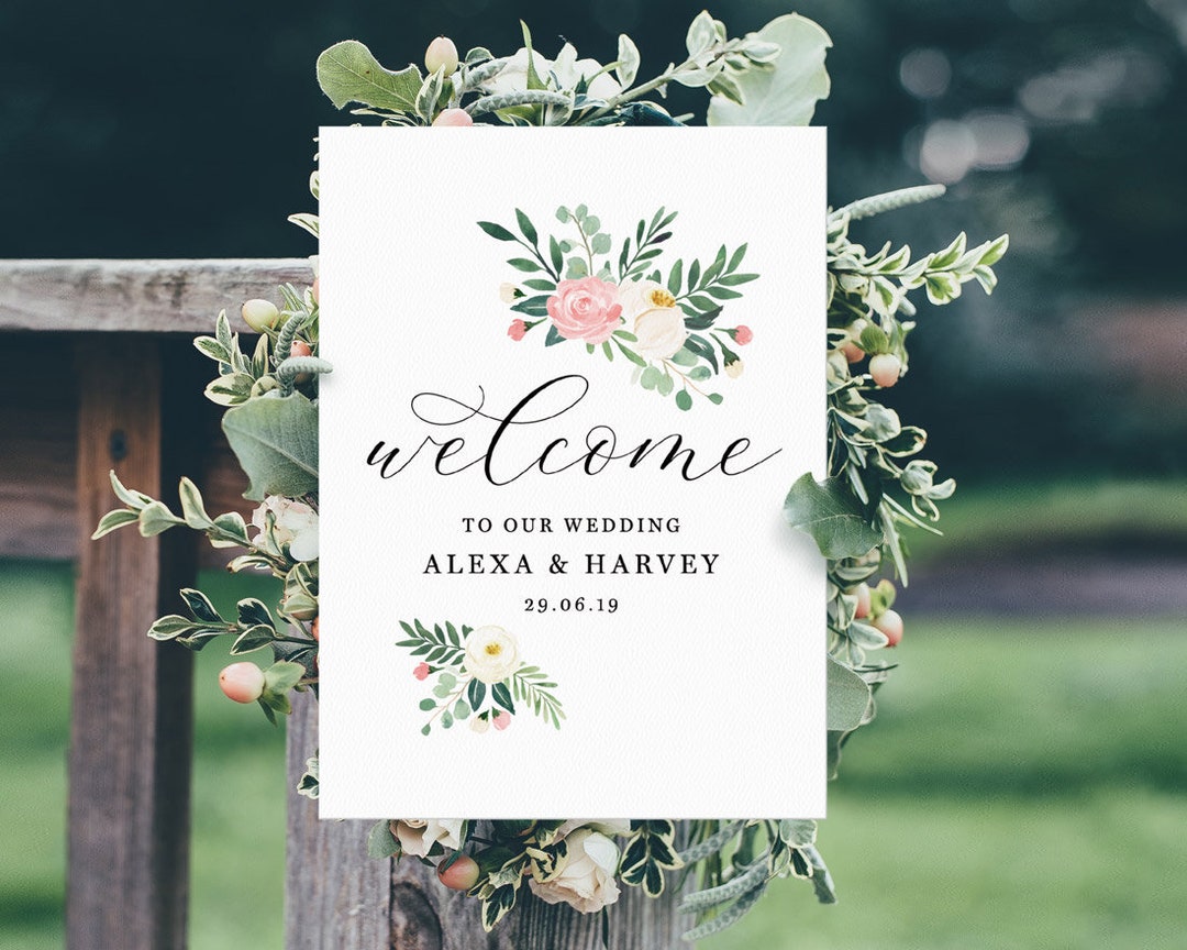 Floral Wedding Welcome Sign Printable Template, Welcome Wedding Sign ...