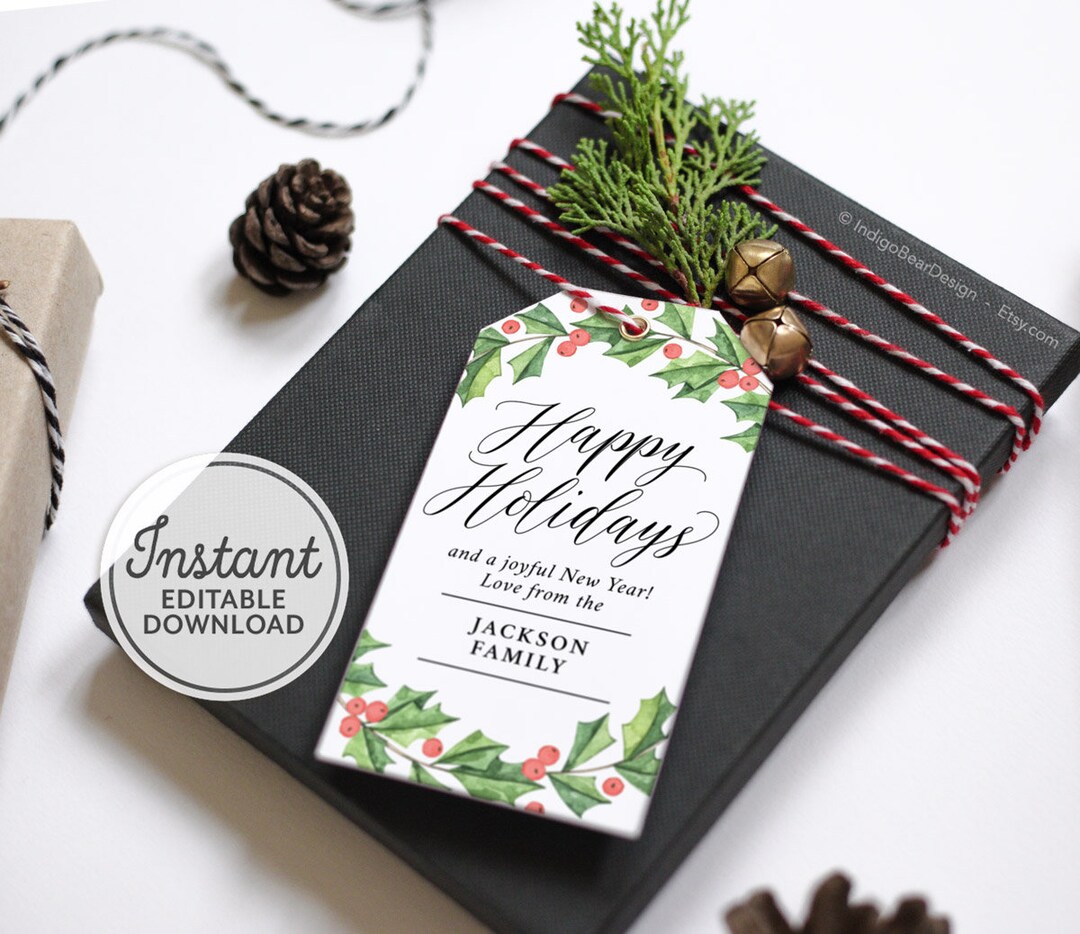 Happy Holidays Christmas Gift Tag Printable, Merry Christmas Tag ...