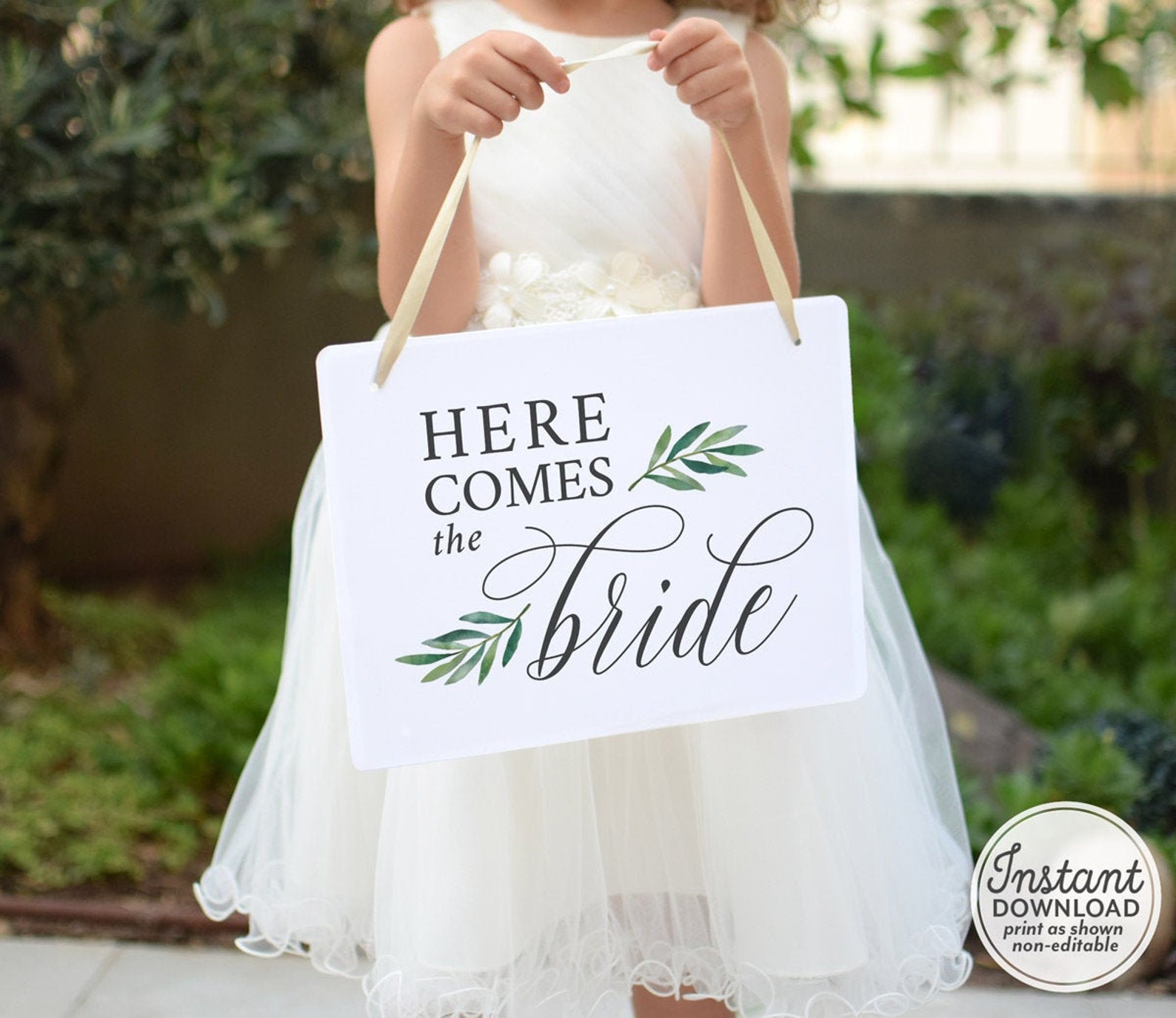 Here Comes the Bride Printable Wedding Ceremony Sign Flower - Etsy