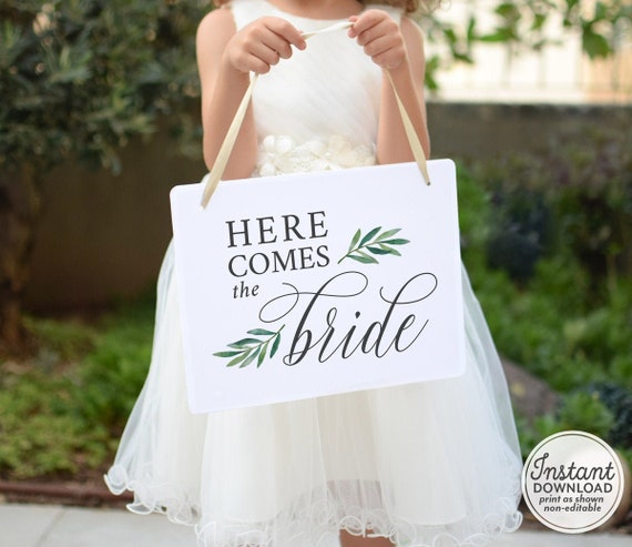 Here Comes the Bride Printable Wedding Ceremony Sign Flower | Etsy UK