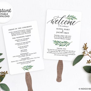 Wedding Program Fan Template Download, Order of Service Fan, Printable ...