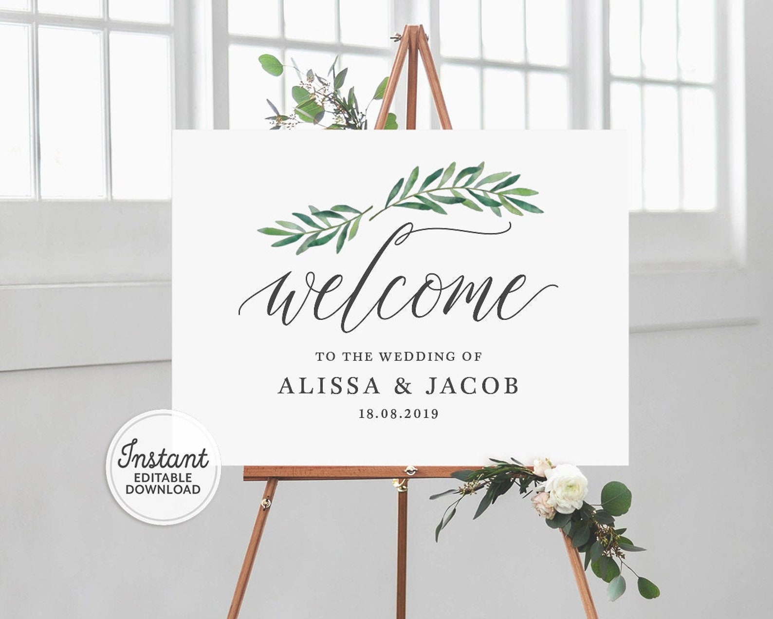 WELCOME to OUR WEDDING Sign, Greenery Wedding Welcome Sign, Printable ...