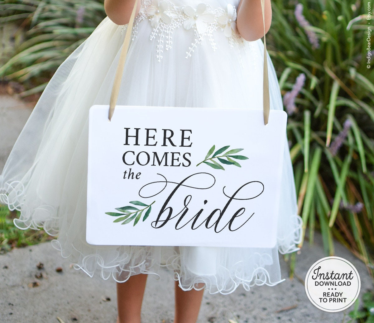 Here Comes the Bride Printable Wedding Ceremony Sign Flower - Etsy UK