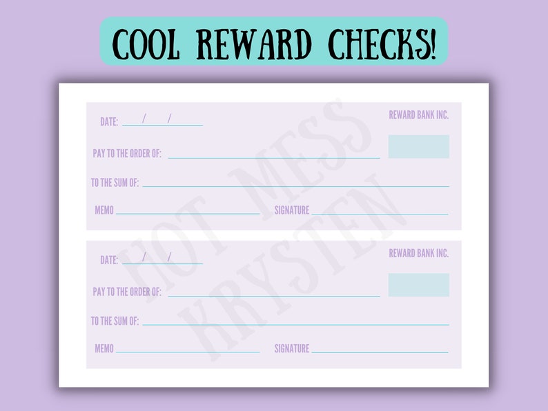 Reward System for Girls. Chore Chart Fake Checks - Etsy