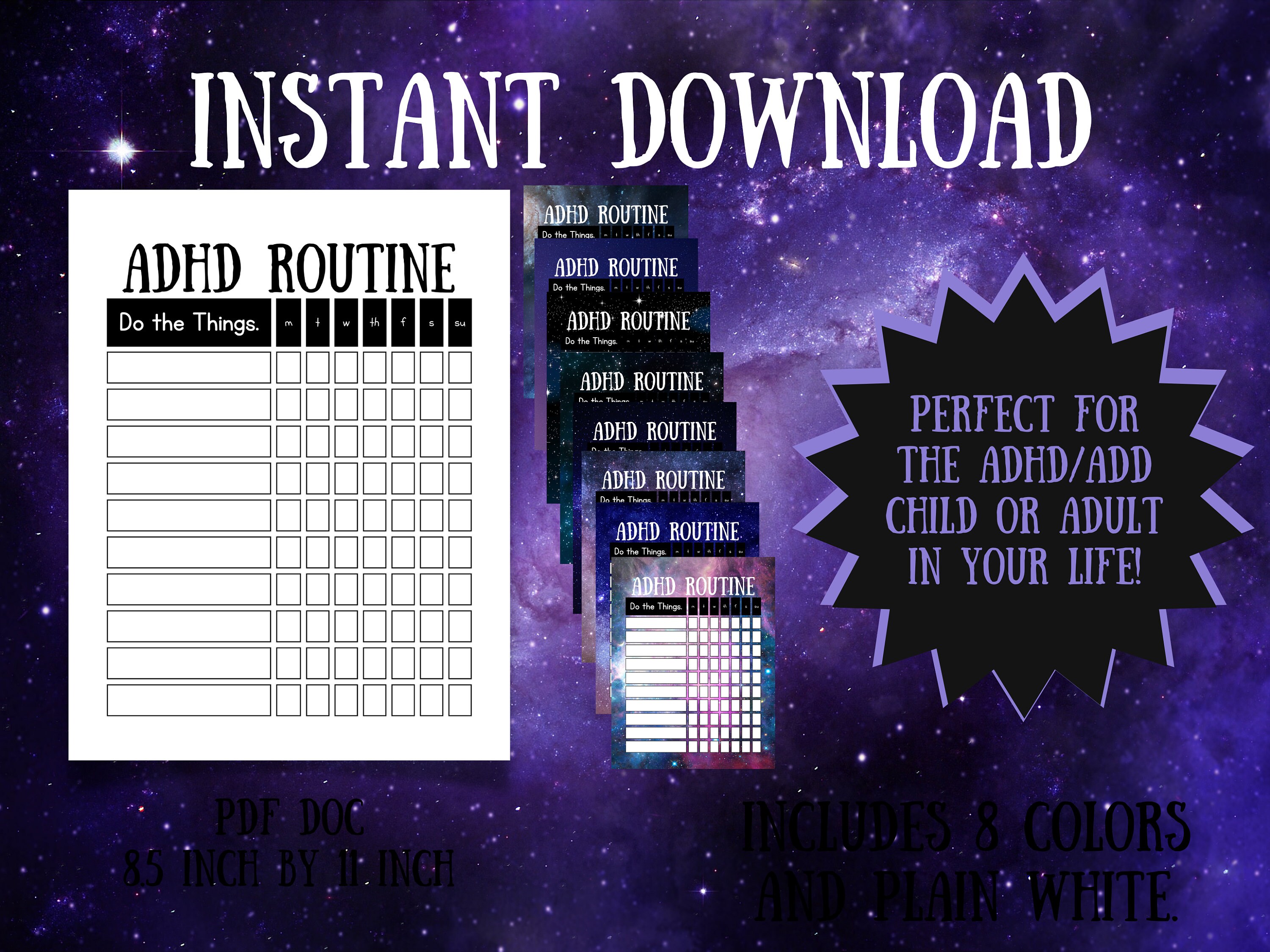 ADHD Routine Tracker Chart. Galaxy Chore Chart. Responsibility Chart ...