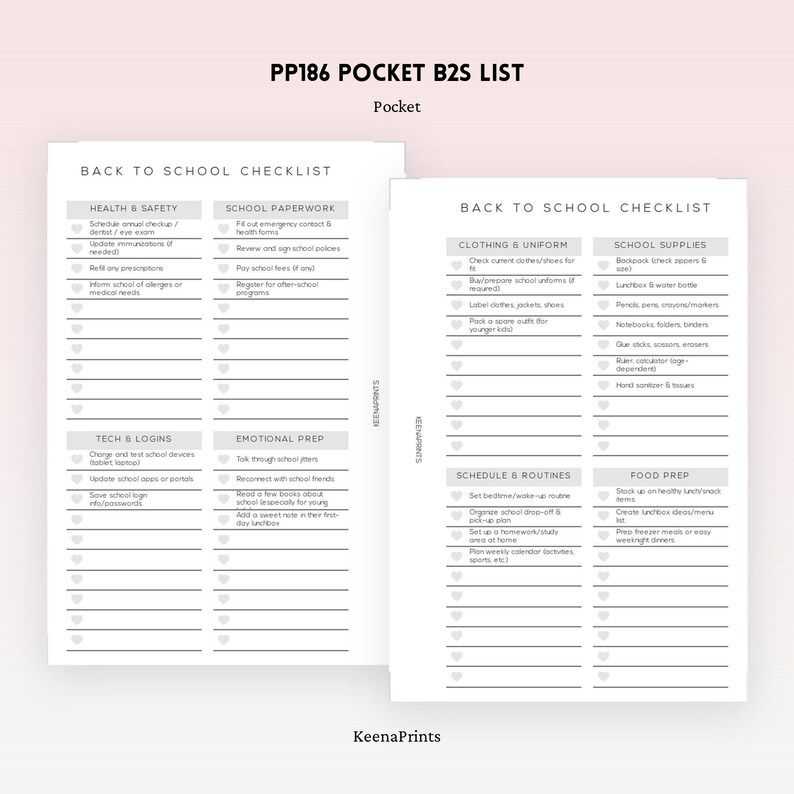 PP186 | Back to School Checklist Planner Printable - Pocket Rings - Etsy