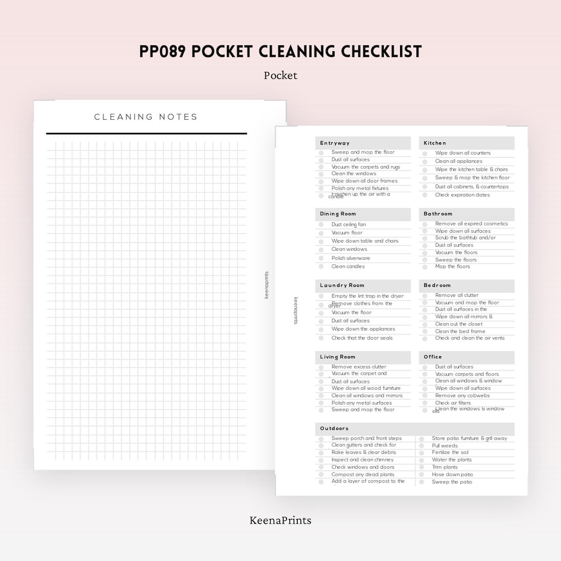 PP089 | Cleaning Checklist Planner Printable – Pocket Rings Insert ...