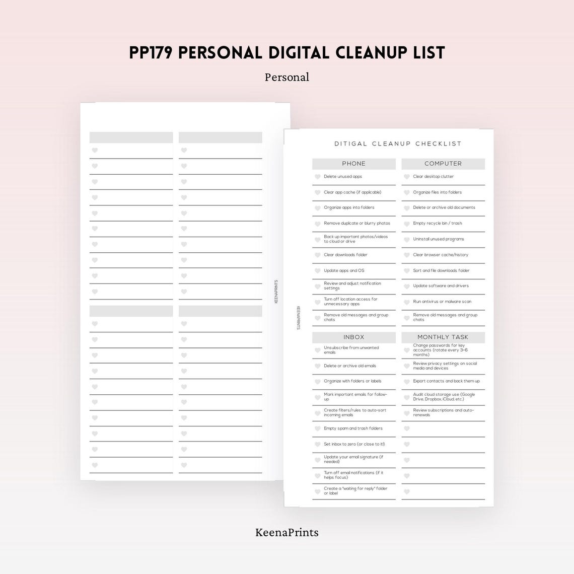 PP179 | Digital Cleanup Checklist for Personal Rings Printable Planner ...