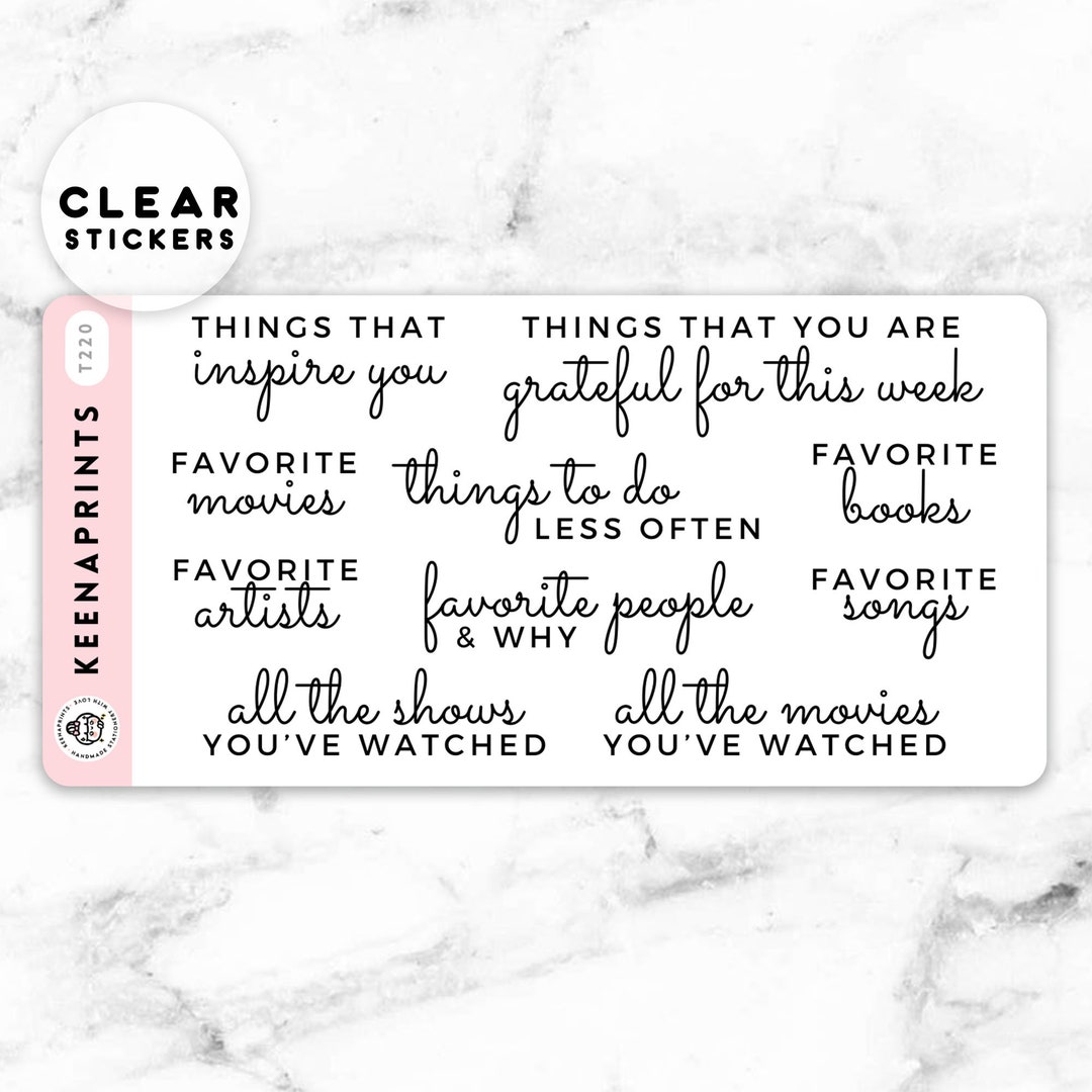 Journaling Prompts Stickers Script Clear Stickers Words Daily Planner ...
