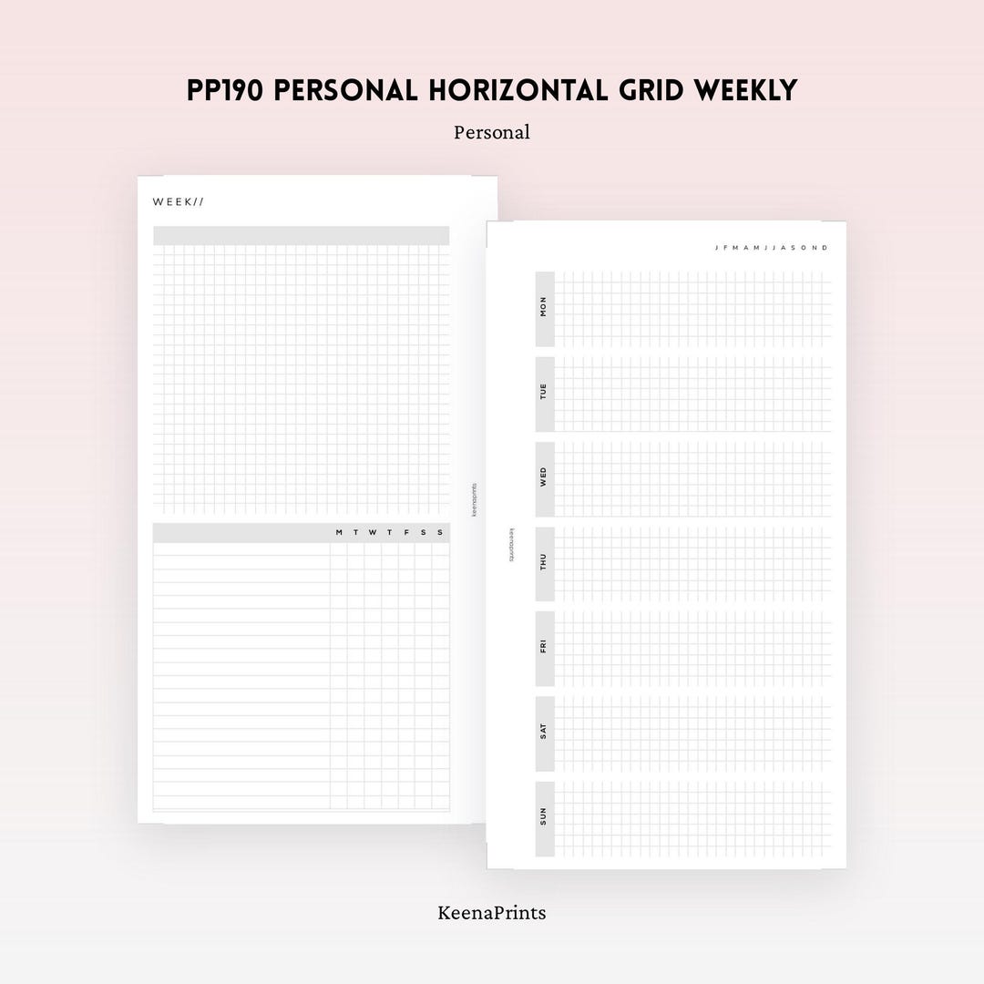 PP190 | Horizontal Week on 2 Pages for Personal Rings Printable Planner ...
