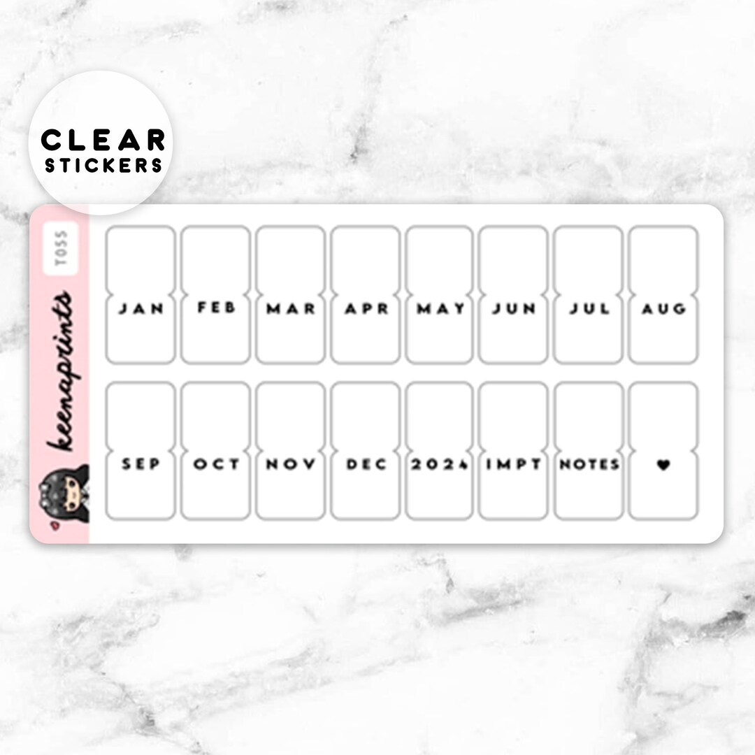 T055 2024 Month Tabs Stickers Clear Stickers Transparent - Etsy