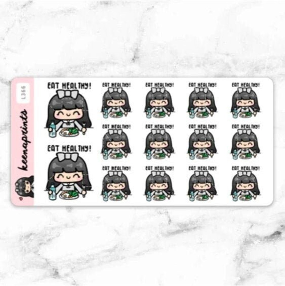 L366 Eat Healthy Stickers, Girl Stickers, Emotion Stickers, Planner ...