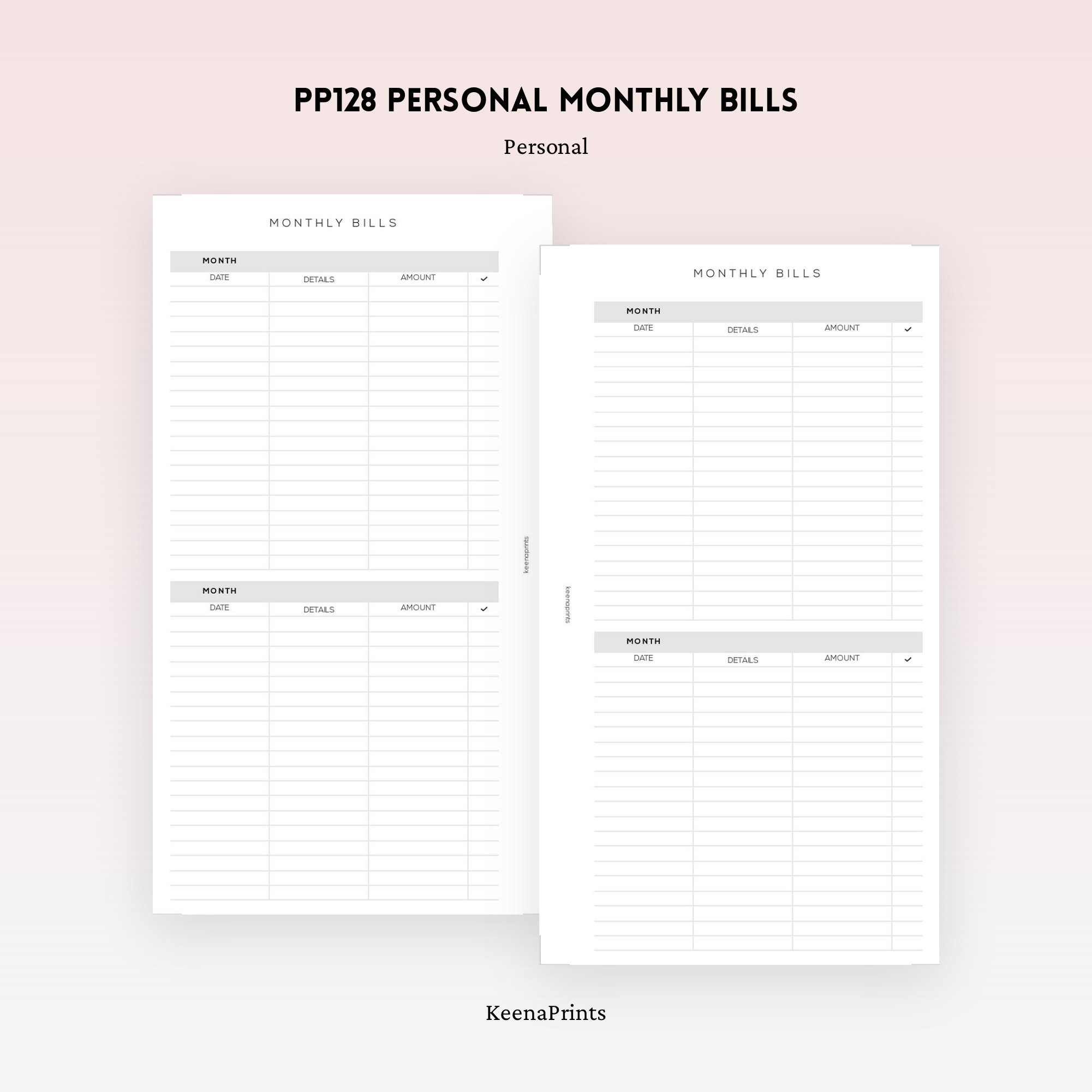 PP128 | Monthly Bills Planner Printable - Personal Rings - Etsy