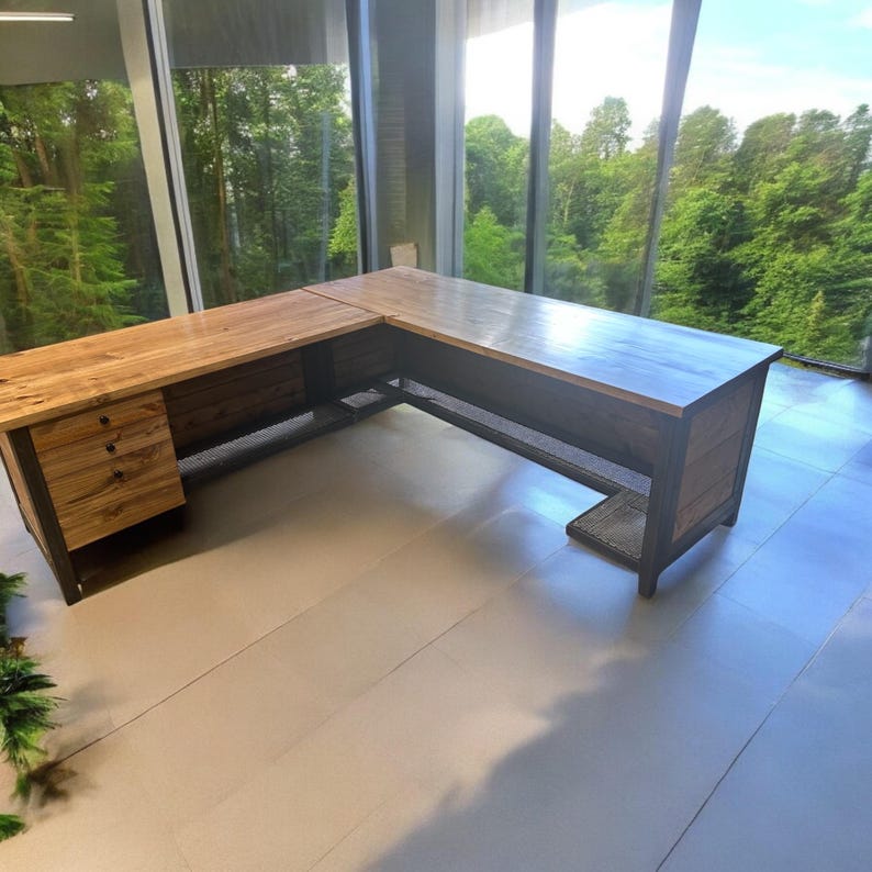 Custom Modern Wood Surround Desk With Storage in Solid Wood and Steel ...