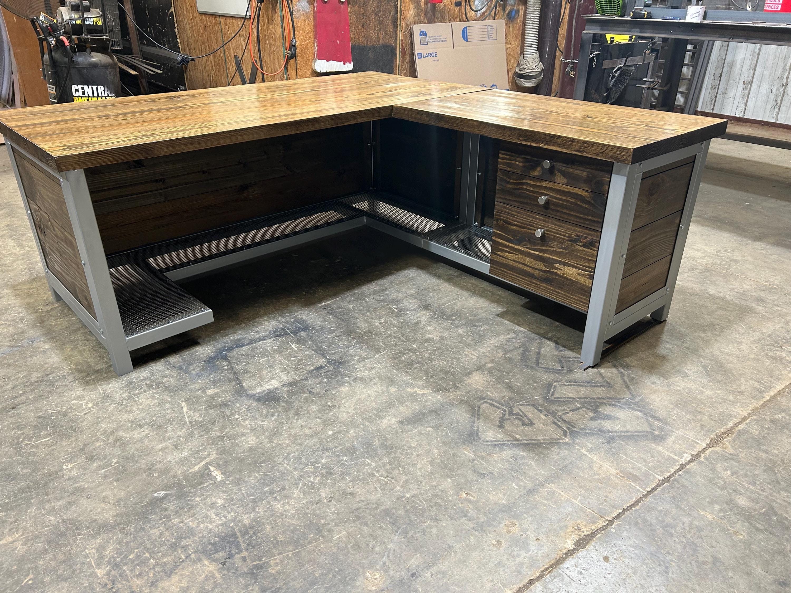 Custom Modern Wood Surround Desk With Storage in Solid Wood and Steel ...