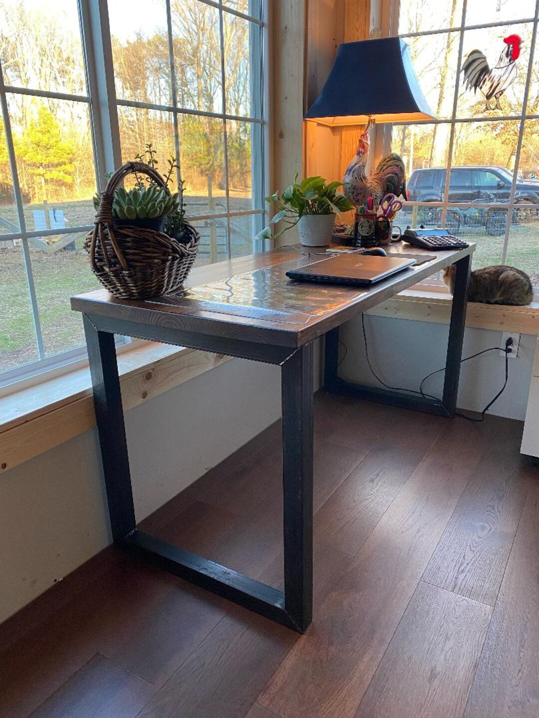 Square Leg Rustic Industrial Desk - Etsy