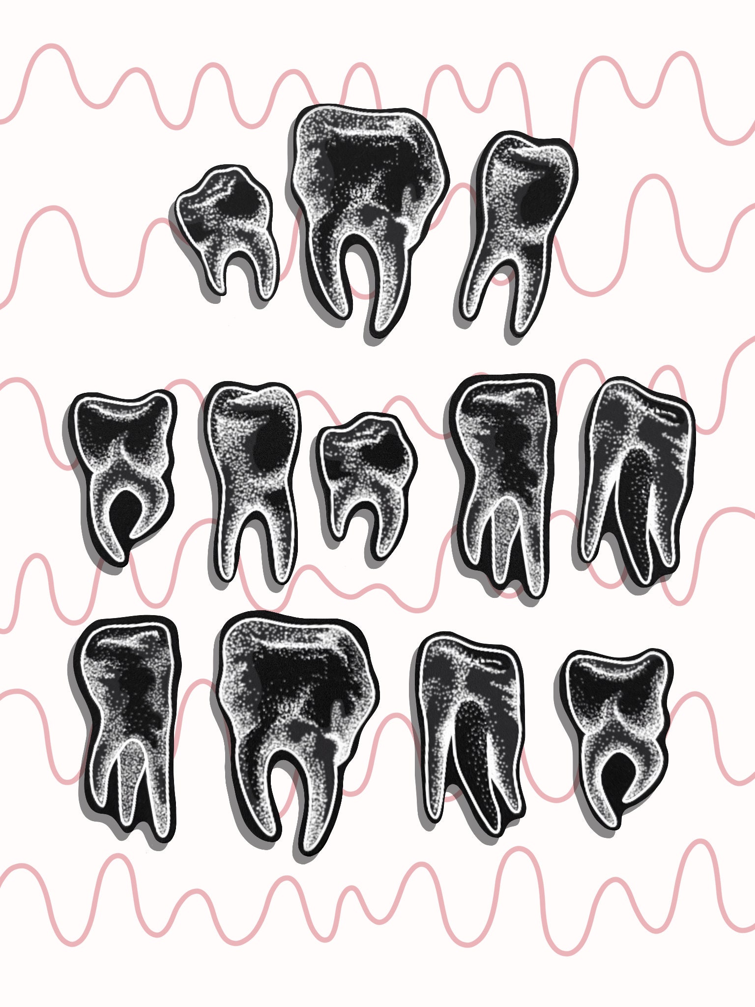 Teeth Stickies Sticker Pack Original Black or Pastel - Etsy