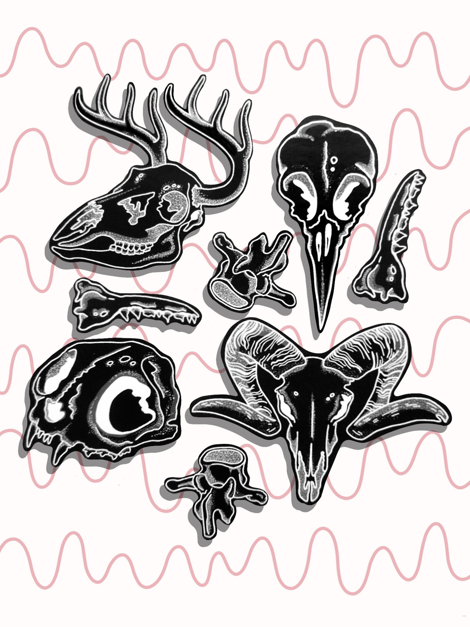 Bone Collection Stickies sticker pack original black or | Etsy