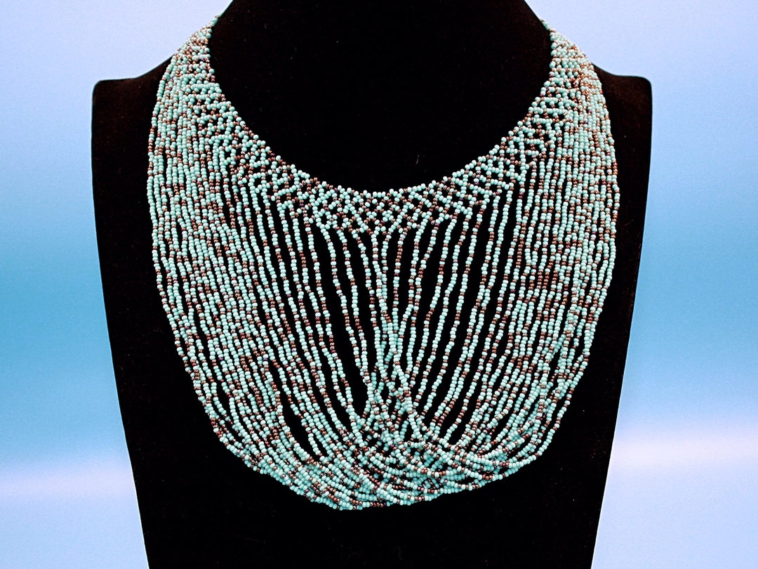 Unique Turquoise and Bronze Accent Hand Beaded Necklace With ...