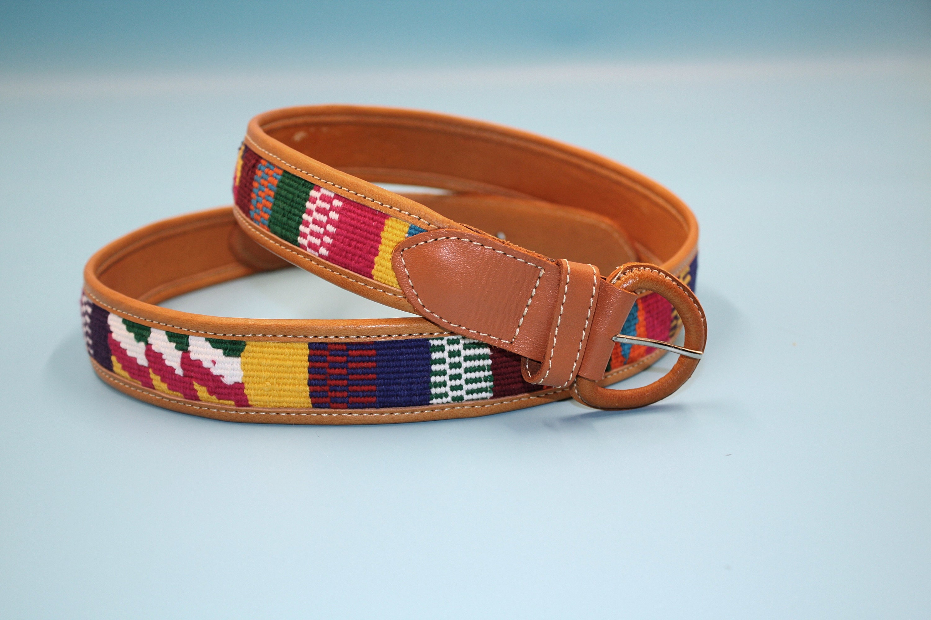 Colorful Handmade Leather Belt With Mayan Woven Design – Unisex Artisan ...