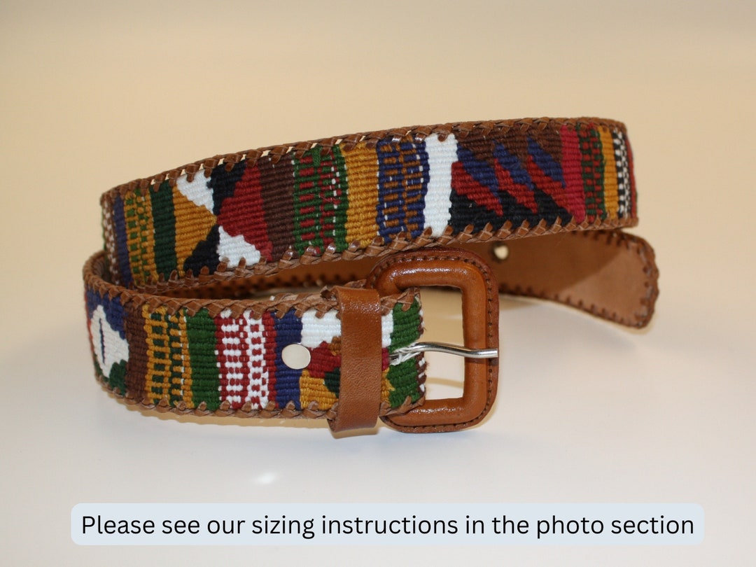 Handmade Leather Belt Unisex Colorful Mayan Weave. - Etsy