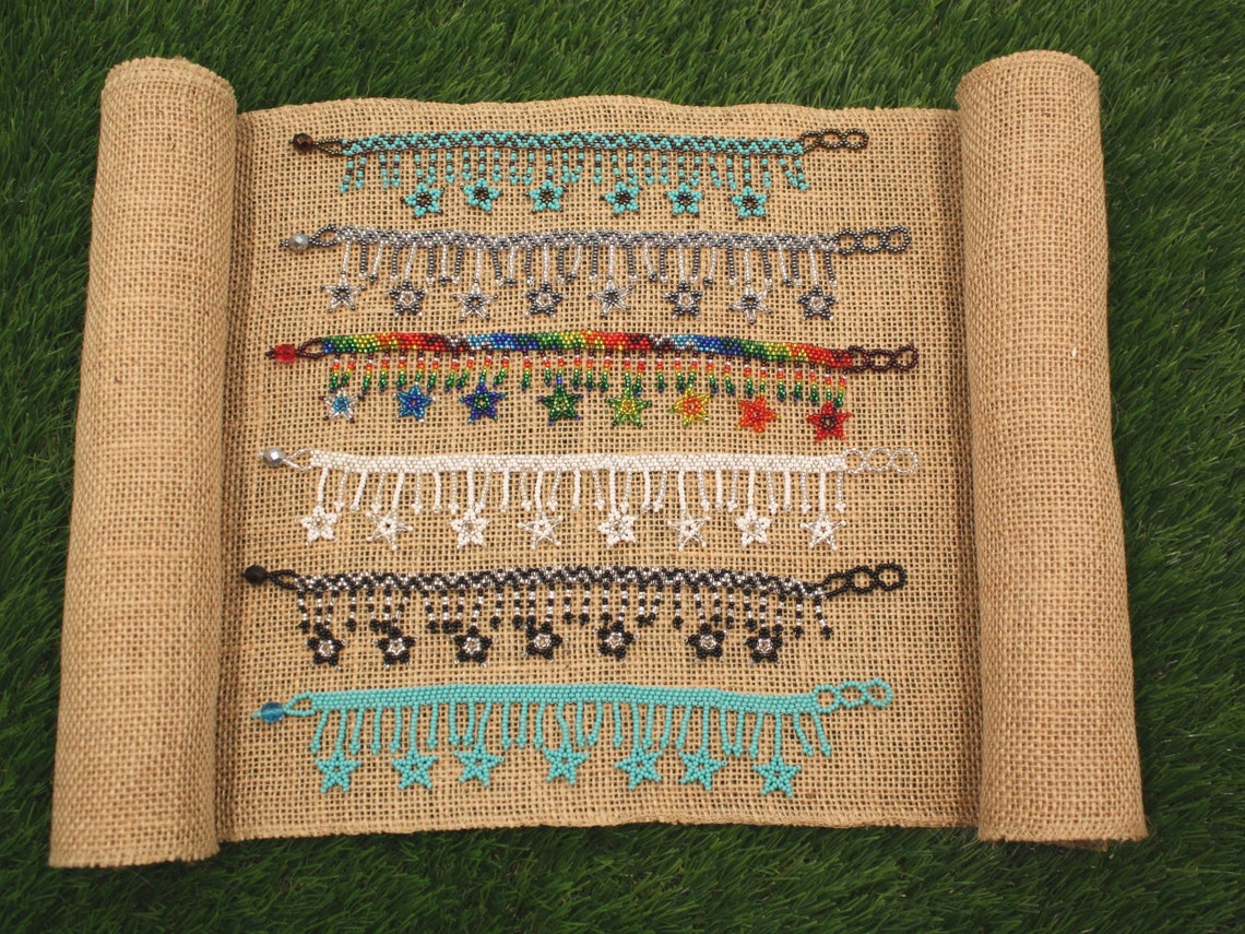 Hand Beaded Mayan Anklet – Czech Bead Star Dangle Anklet | Boho ...