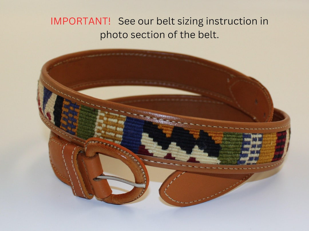 Handmade Leather Belt With Earth Tone Mayan Weaving – Unisex Artisan ...