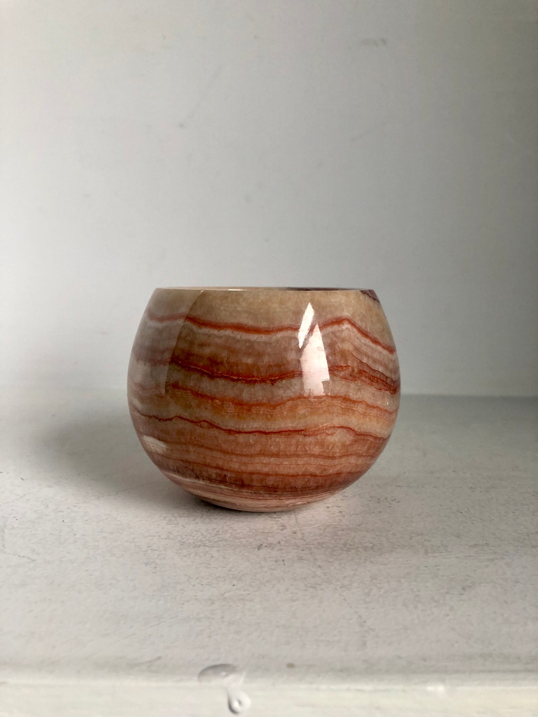 Pink / Rose Alabaster Bowl / Candle Holder / Hand Carved Onyx / Onyx ...