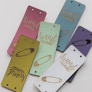 10 X Tag "handmade and Safety-pin", Center Fold PVC Leather Labels ...