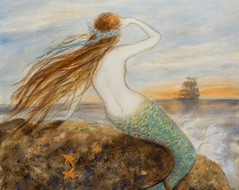 Mermaid and Her Octopus print from original painting by | Etsy