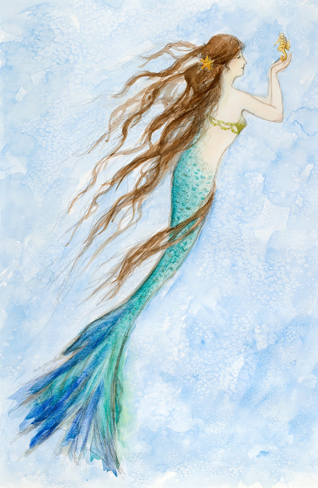 Mermaid Print, 11" X 14" by Tina Obrien, 'mermaid and Her Seahorse ...