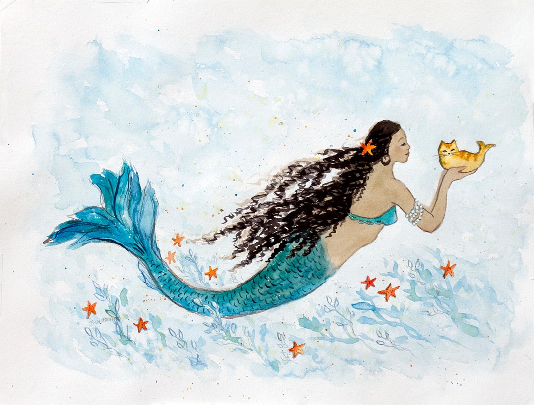 African Princess Mermaid, Watercolor. Mermaid Greeting Card, Watercolor ...
